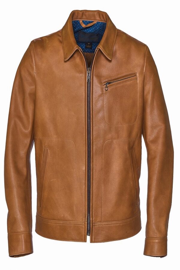 Men Light Brown Leather Jacket - Men Jacket - MauveTree