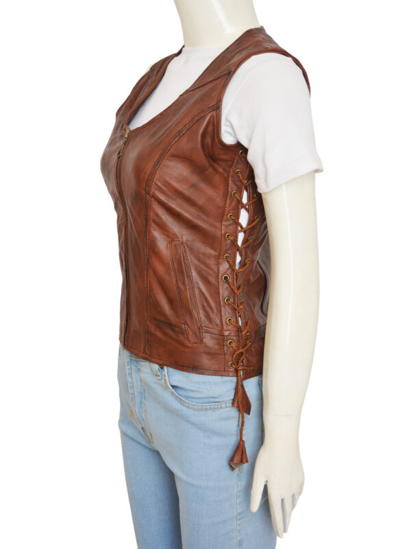 Classic Women's Brown Leather Vest | Women Jacket | MauveTree